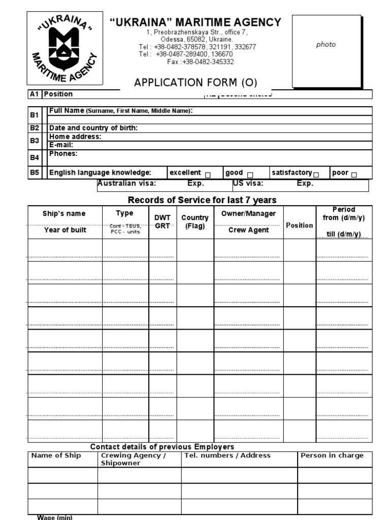 Seafarer Application Form Template | PDF | Business | Law