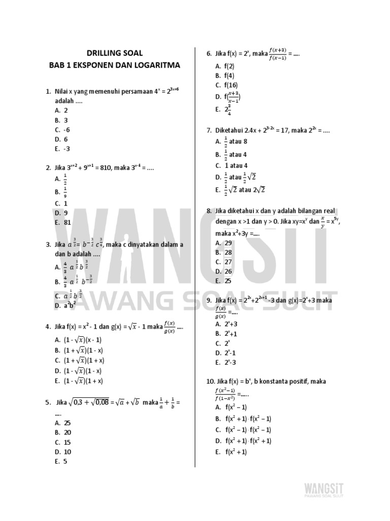 Drilling Soal Bab 1 Eksponen Dan Logaritma | PDF
