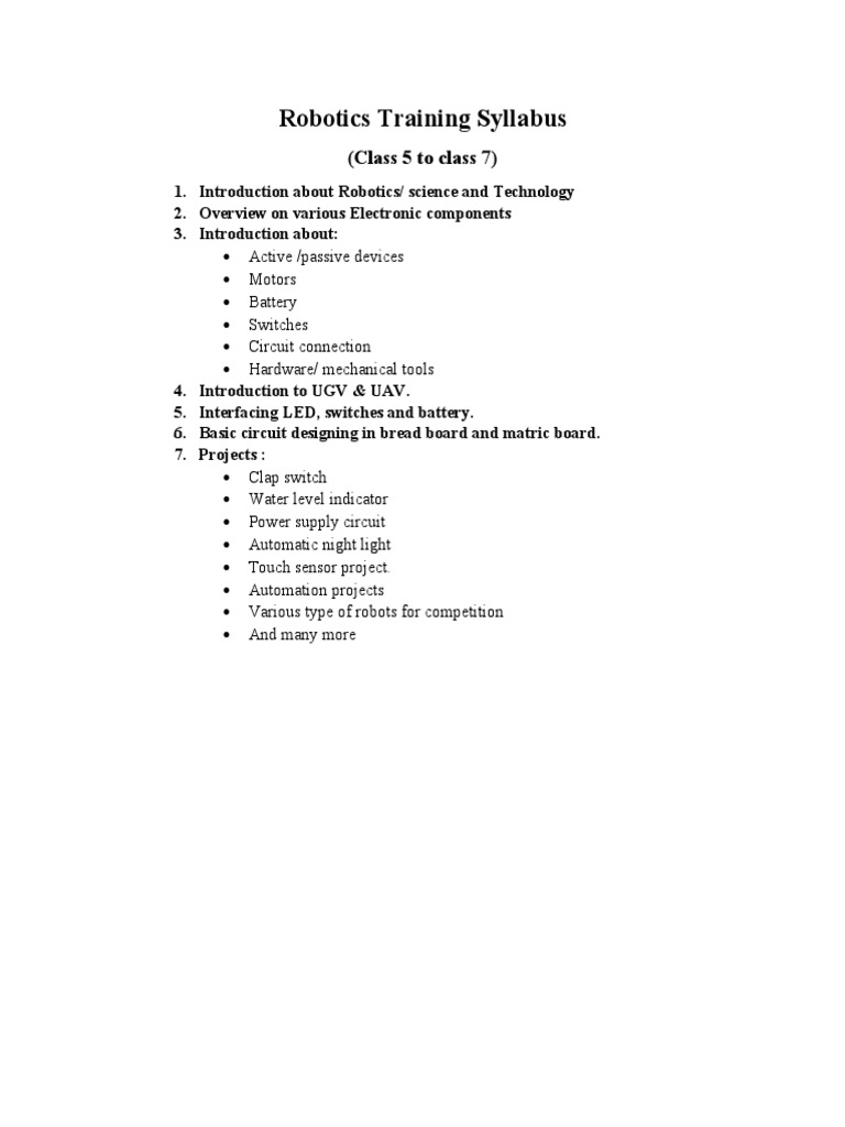 Robotics Training Syllabus For Class 5 7 | PDF
