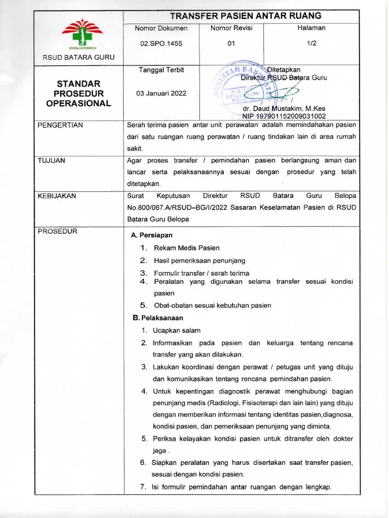 Spo Transfer Pasien | PDF