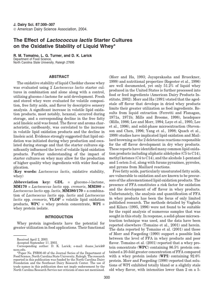 The Effect Of Lactococcus Lactis Starter Cultures Pdf Gas