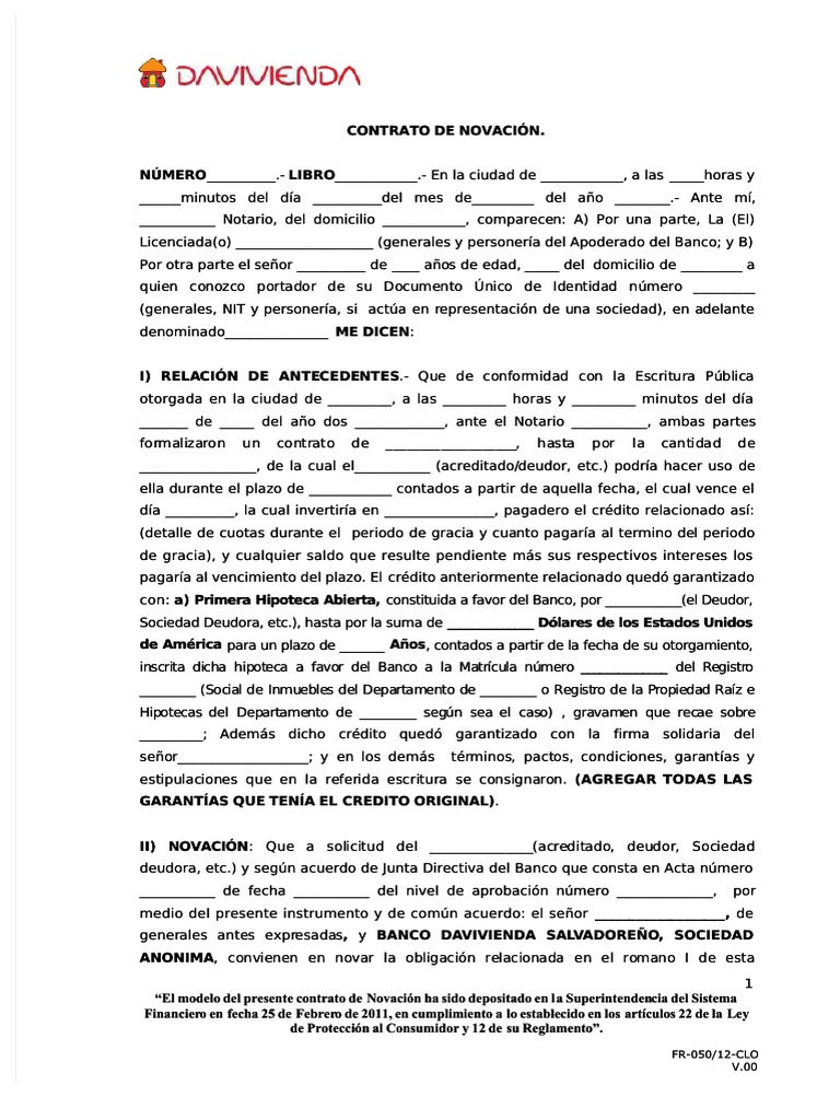 PDF Modelo de Contrato de Novacion - Compress | PDF PDF Modelo de Contrato de Novacion - Compress | PDF