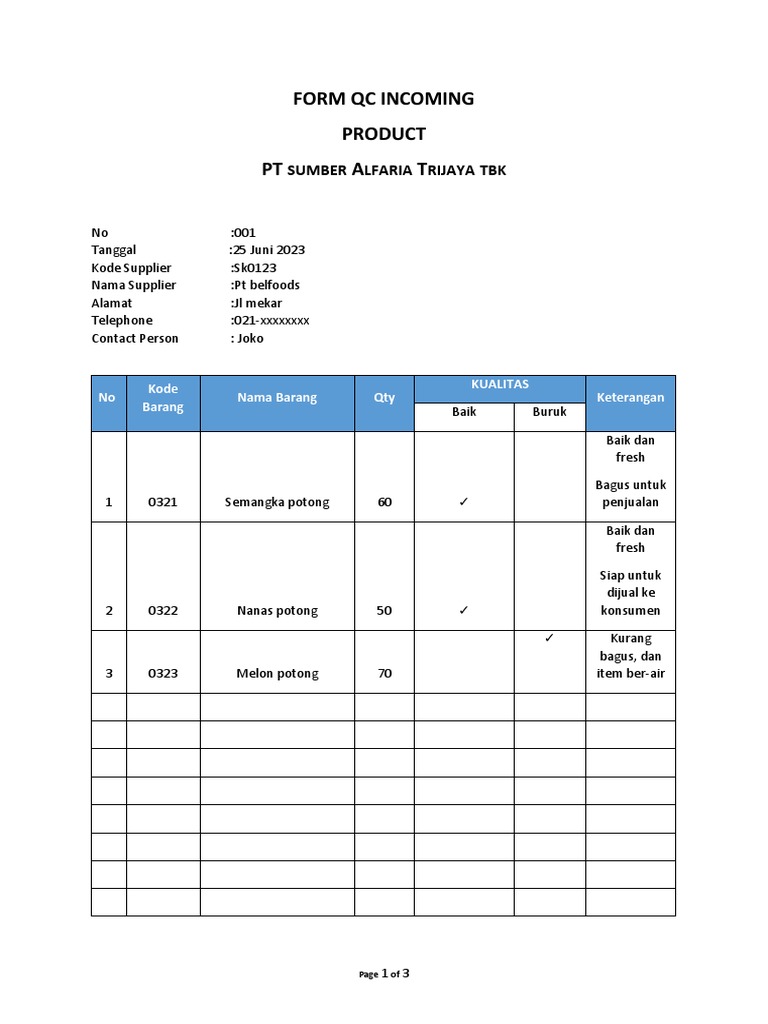 Form Sortir Product Fresh | PDF