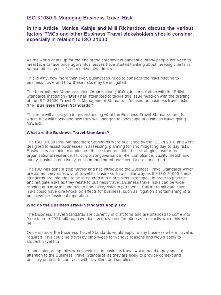 ISO 31030 & Managing Business Travel Risk | PDF | Risk | Employment