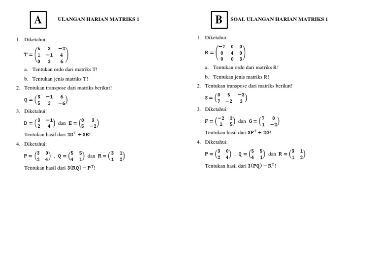 Ulangan Harian Matriks 1 | PDF
