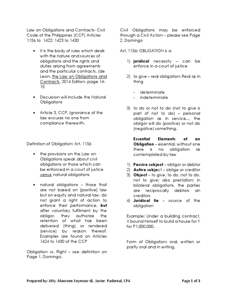 Obligations & Contracts Guide | PDF