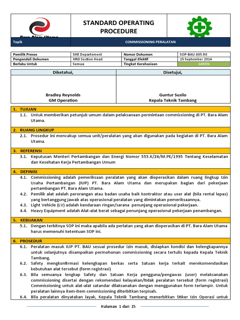 SOP Commisioning Dari BAU | PDF