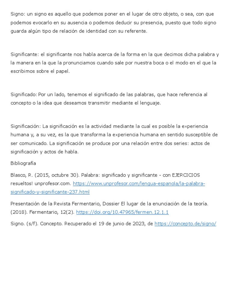 Signo, Significante, Significado y Significación | PDF Signo, Significante, Significado y Significación | PDF