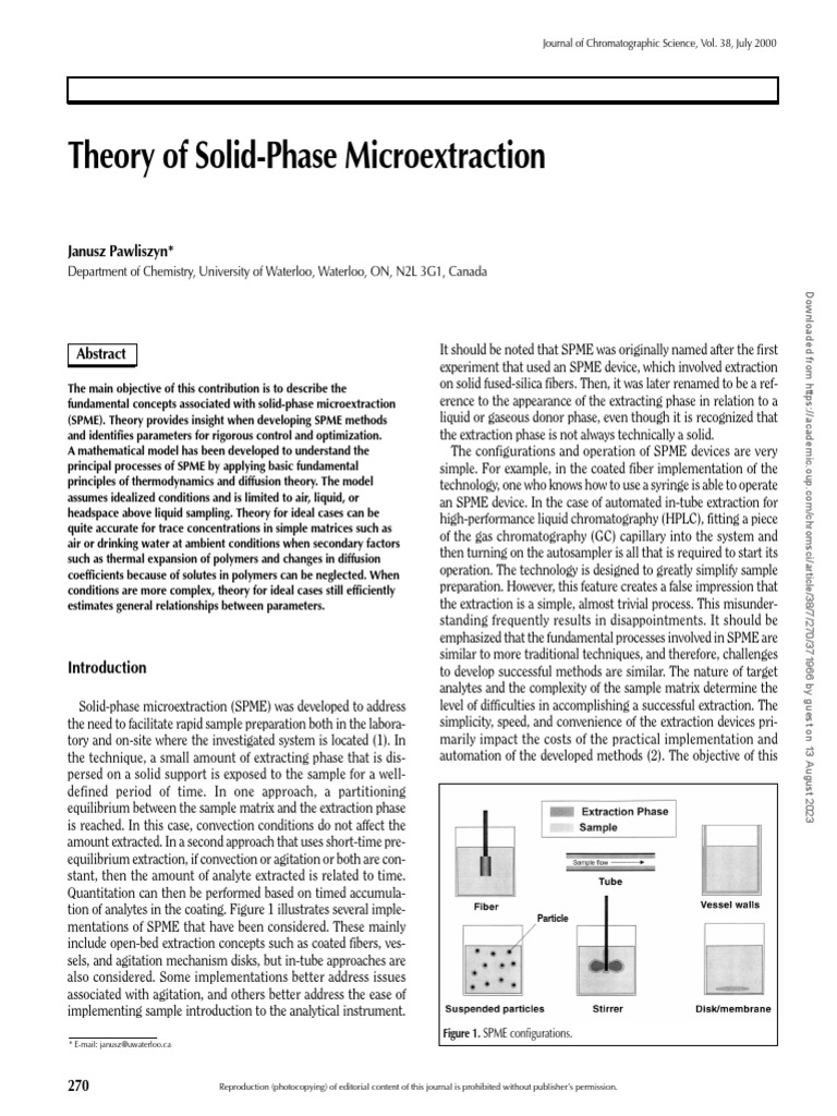 Theory of Solid-Phase Microextraction: Janusz Pawliszyn | PDF