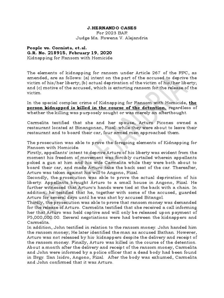 Judge Alejandria Hernando Cases For 2023 Bar | PDF