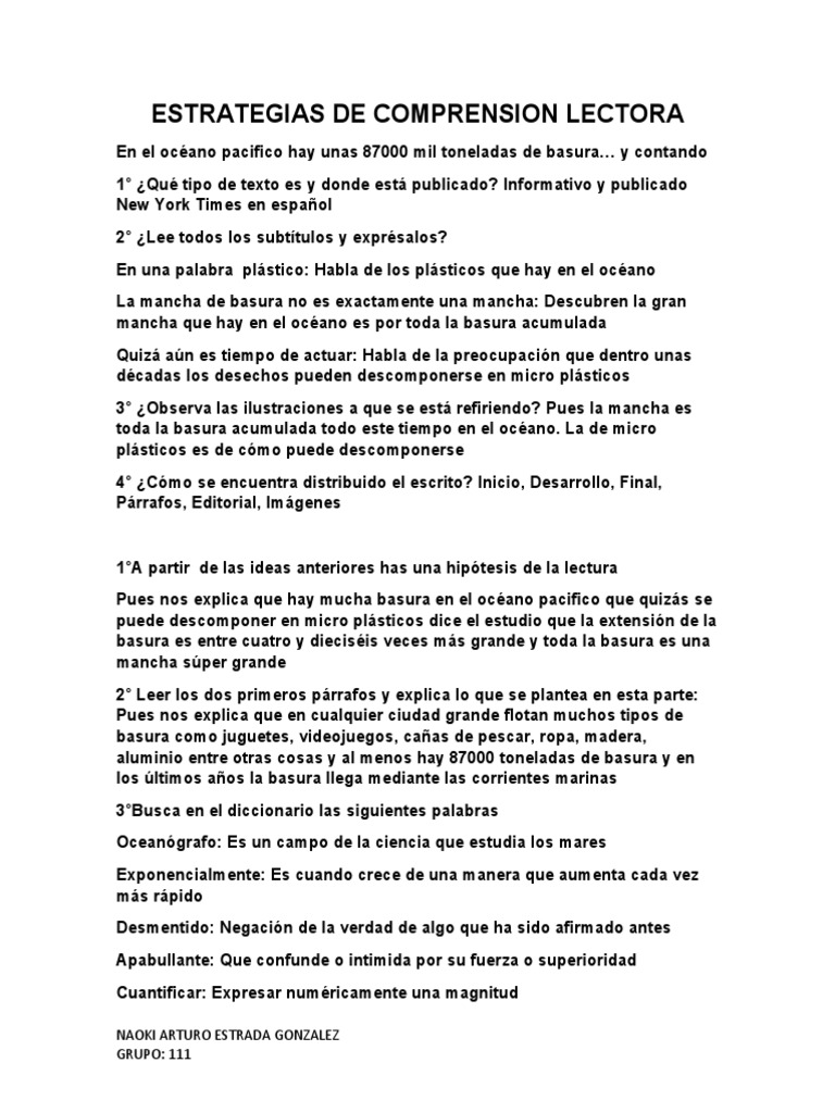 Estrategias de Comprension Lectora | PDF | Residuos