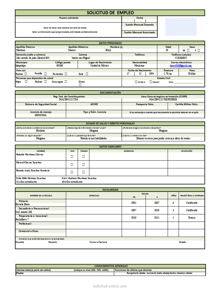 Solicitud de Empleo PDF Editable Verde | PDF