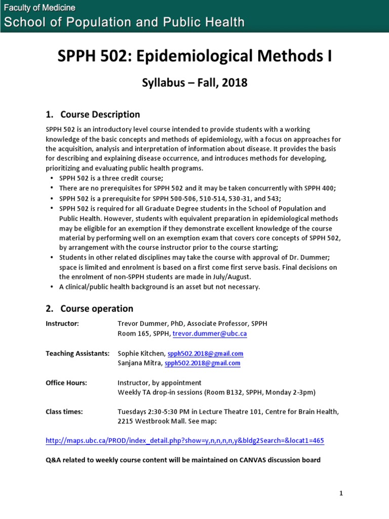 SPPH 502 Epidemiological Methods 1 Syllabus | PDF | Epidemiology ...