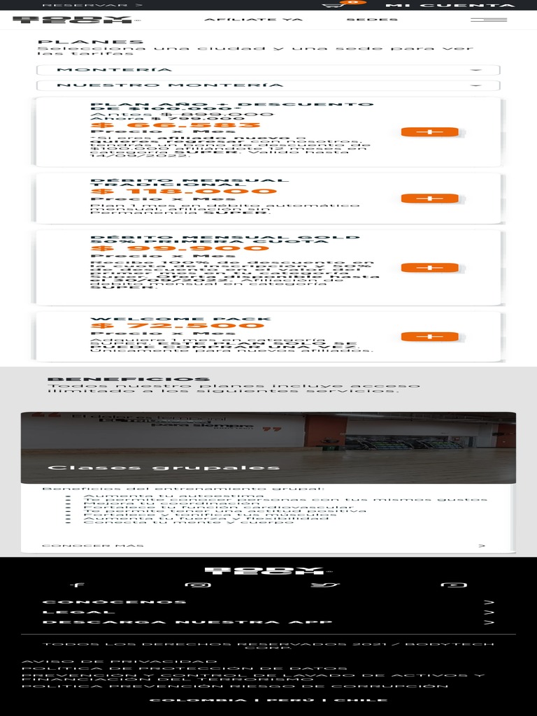 Planes en Sede BODYTECH El Mejor Gimnasio de C | PDF