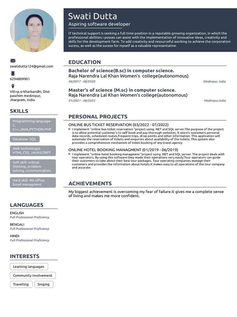 Swati's Resume | PDF | Sql | World Wide Web