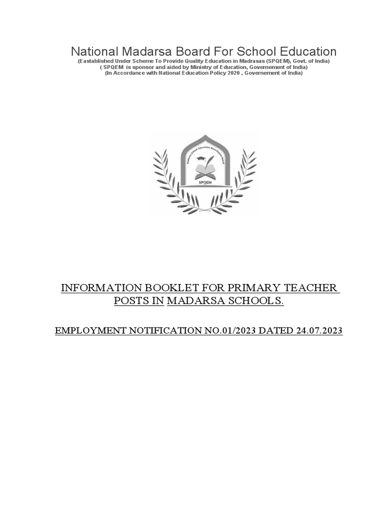 National Madarsa Board For School Education: Information Booklet For ...