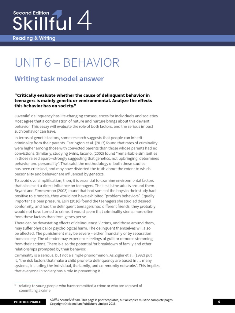 Sk2e - Level 4 - Unit 6 - Writing Model Answer | PDF | Juvenile Delinquency | Adolescence