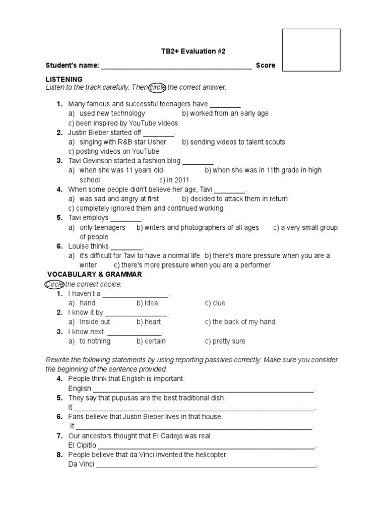 TB2+ Evaluation 2 | PDF