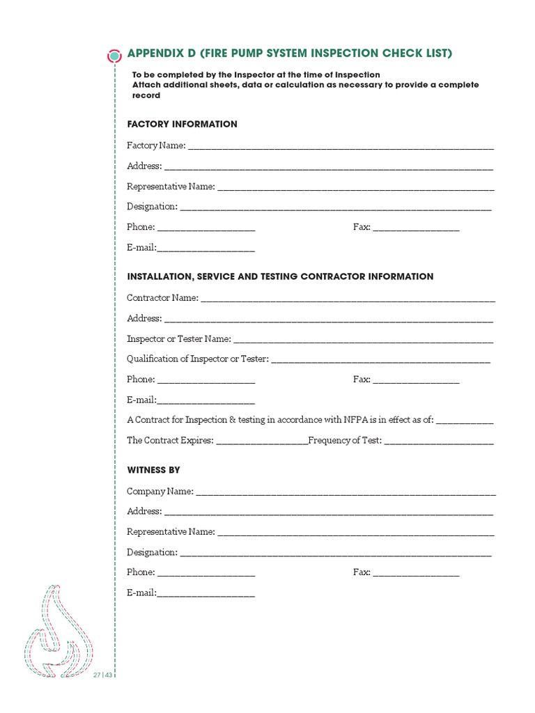 Checklist Fire Pump | PDF | Bearing (Mechanical) | Pump