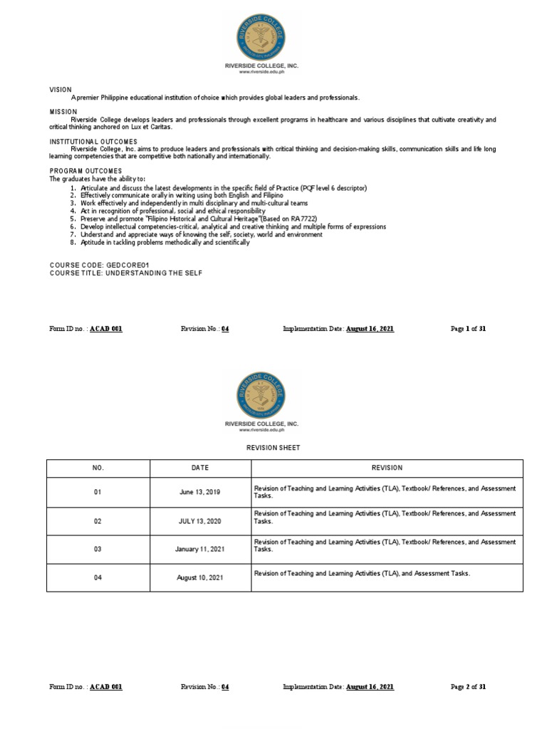 Gedcore01 Syllabus 1ST Sem 2021-2022 | PDF