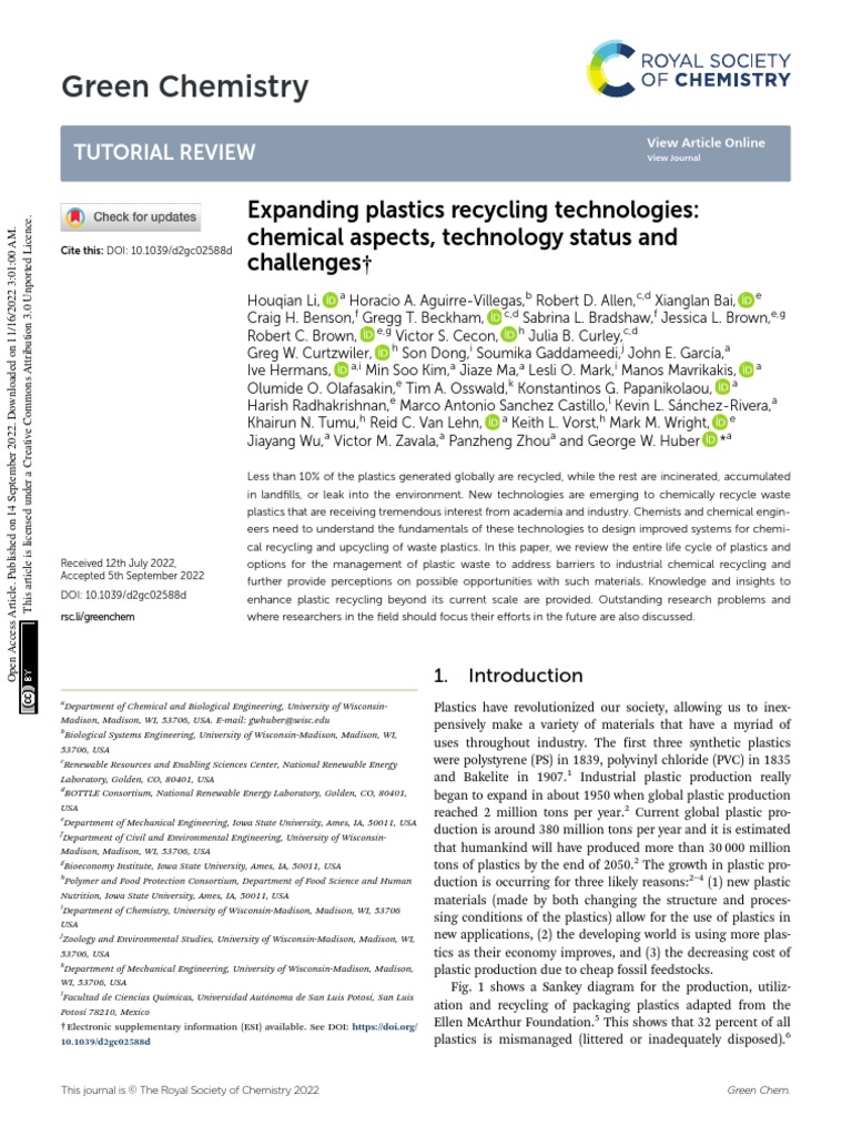 Advances in Chemical Plastics Recycling | PDF | Science & Mathematics