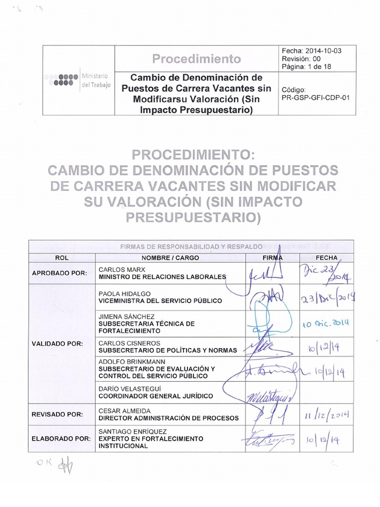 Procedimiento Cambio De-Denominación de Puestos de Carrera Sin ...