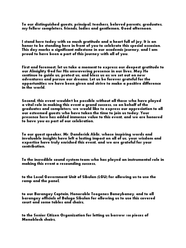 Acknowledgement Speech On Moving Up | PDF