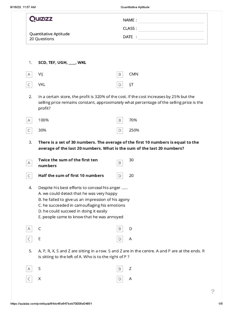 Quantitative Aptitude Quiz | PDF