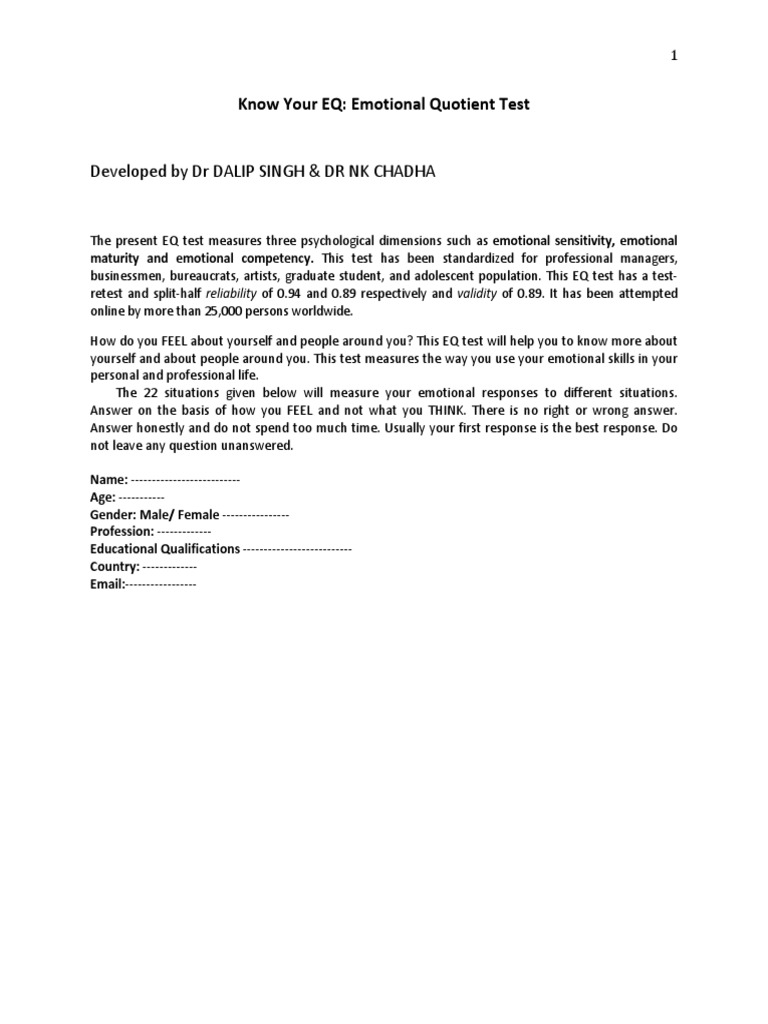 EQ. Questionnaire | PDF | Attitude (Psychology) | Behavioural Sciences