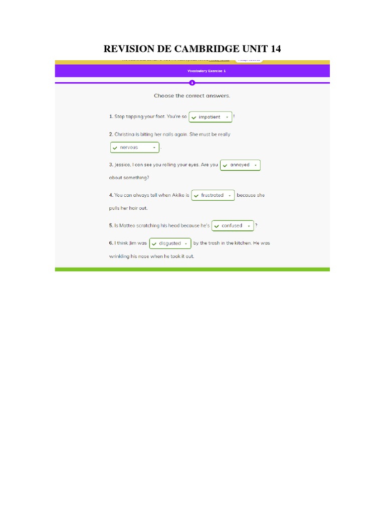 Revisión de Cambridge Unit 14 | PDF
