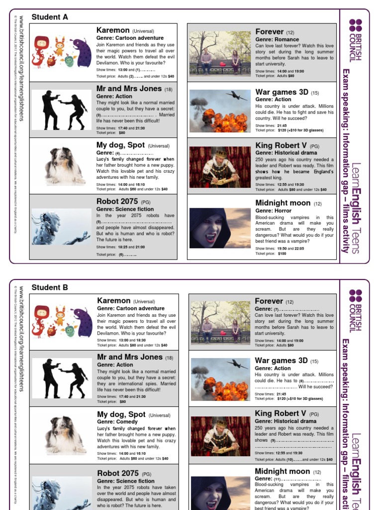 Information Gap - Films Activity 2 | PDF