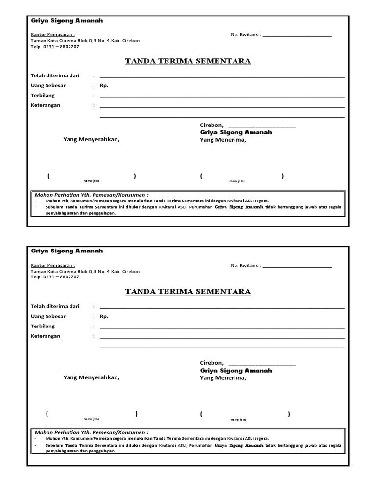 Form Tanda Terima Sementara Gsa | PDF