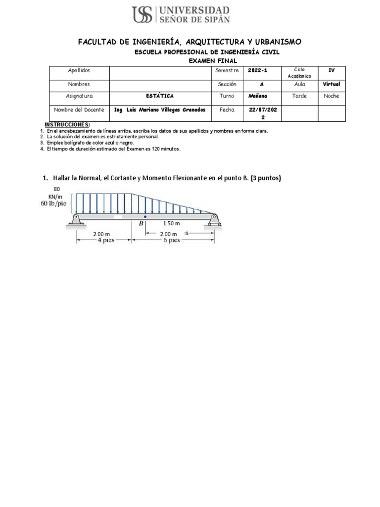 Examen Final - Estatica | PDF