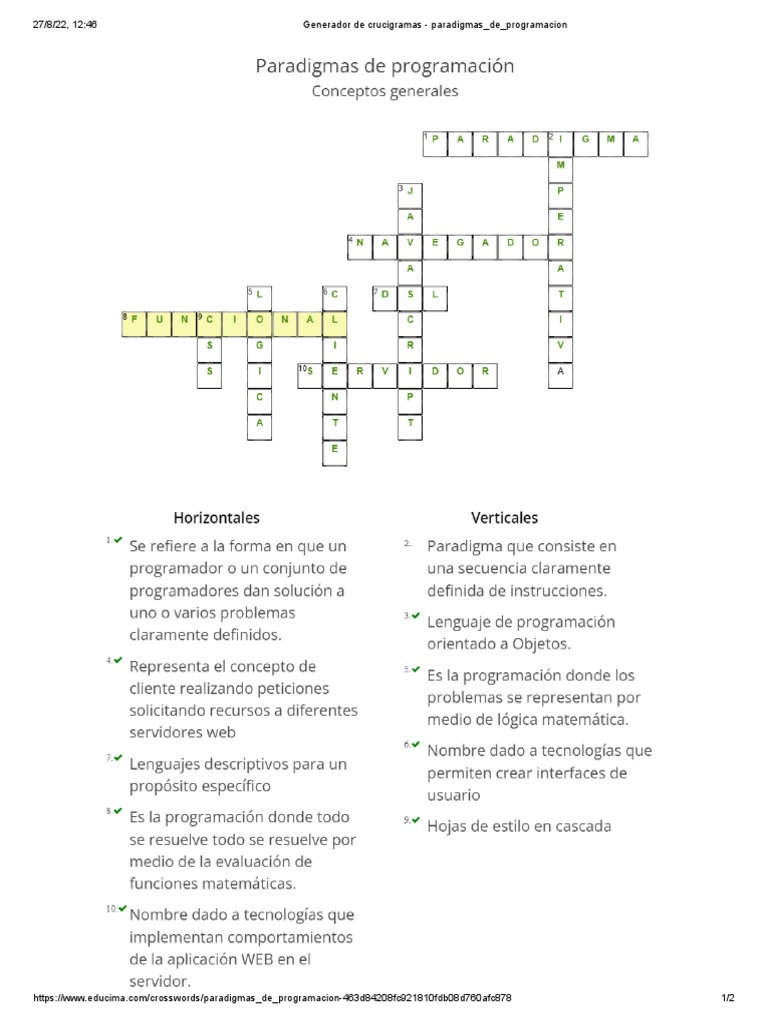 Crucigramas - Paradigmas - de - Programacion | PDF Crucigramas - Paradigmas - de - Programacion | PDF