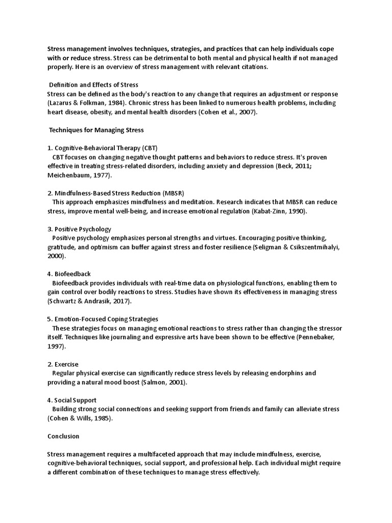 Stress Management Involves Techniques | PDF