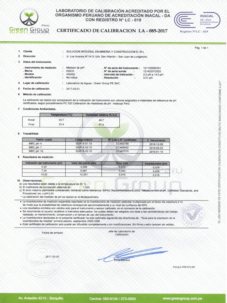 Modelo Certificado de Calibracion | PDF