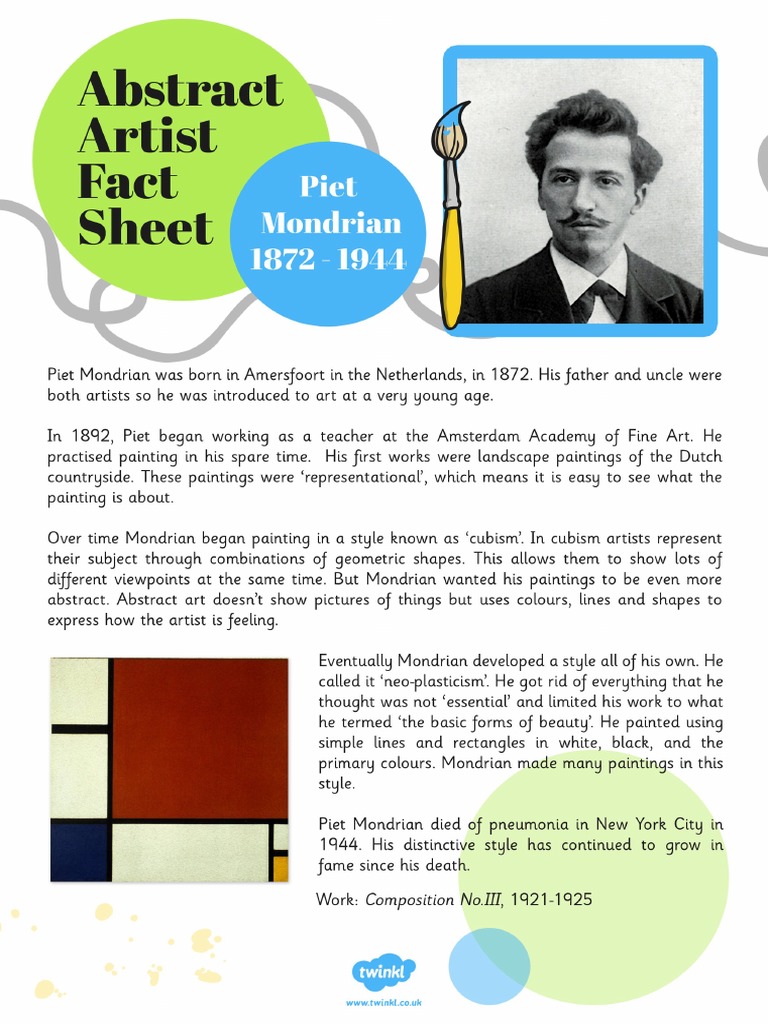 Piet Mondrian Fact Sheet | PDF