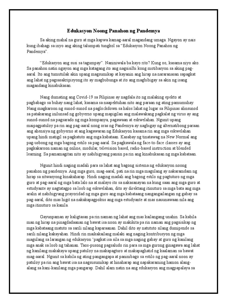 Edukasyon Noong Panahon NG Pandemya | PDF