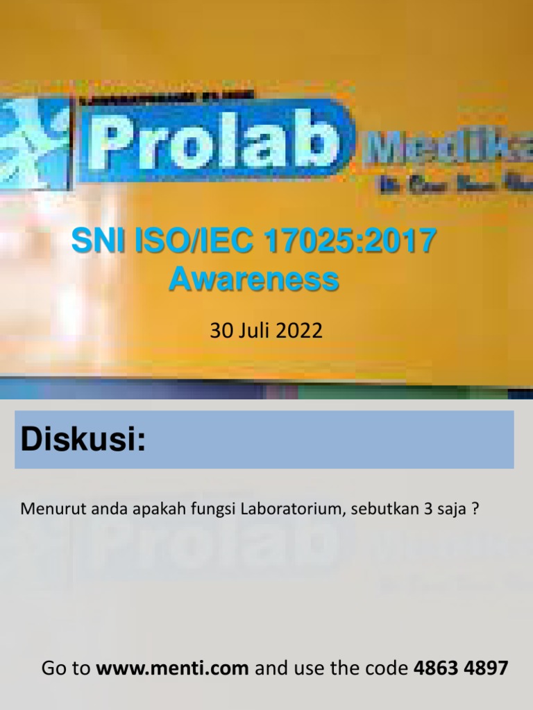 Awareness SNI ISO 17025 Pro Lab Medika - Serang | PDF | Teknologi & Rekayasa