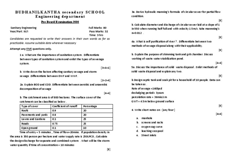 Preboard Sanitary Final | PDF | Sewage Treatment | Civil Engineering