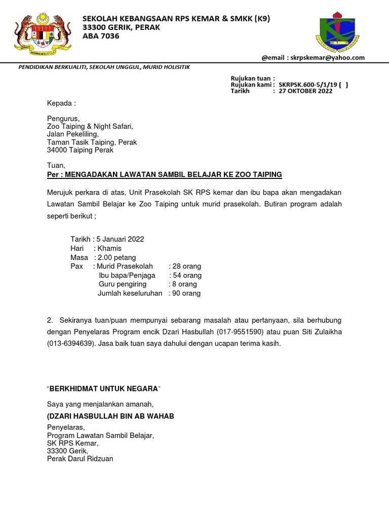 SURAT LAWATAN KE ZOO TAIPING | PDF