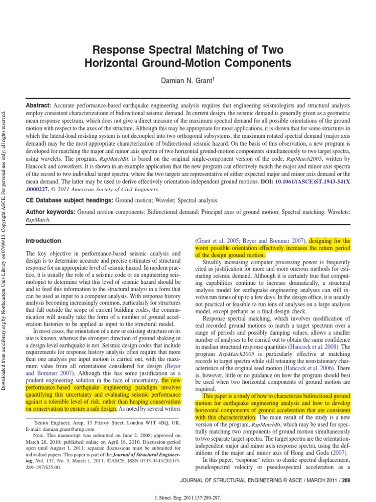 4.0 Response Spectral Matching of Two Horizontal Ground-Motion Components | Download Free PDF ...