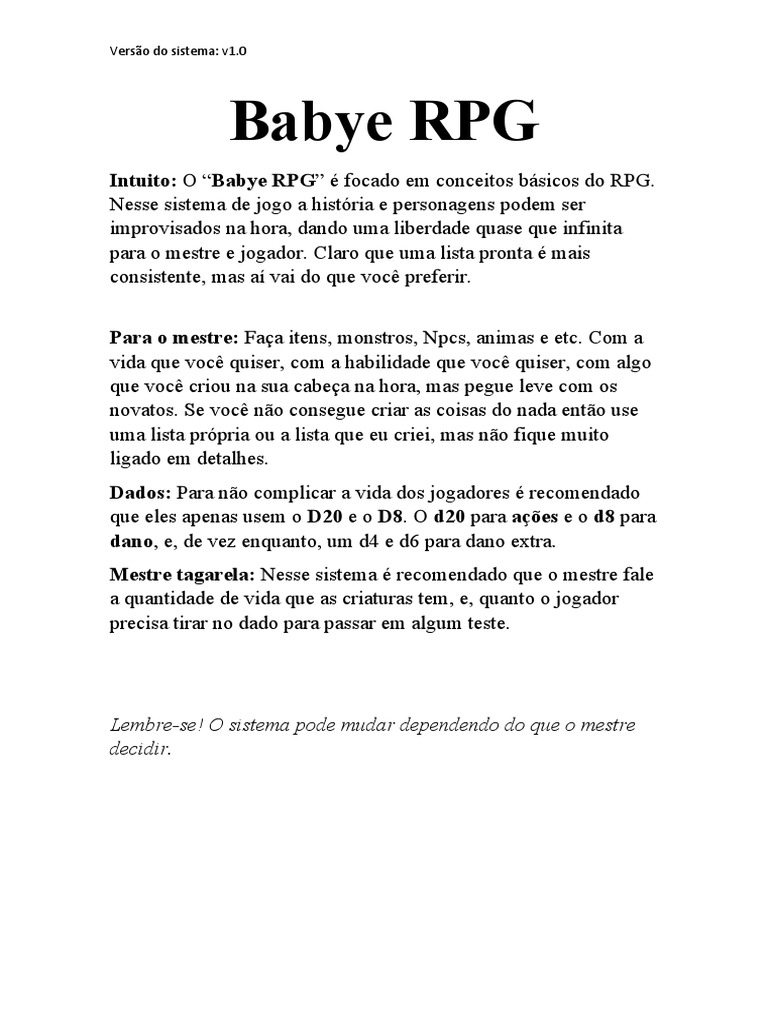 Baby RPG | Download grátis PDF | Jogos de RPG | Inteligência