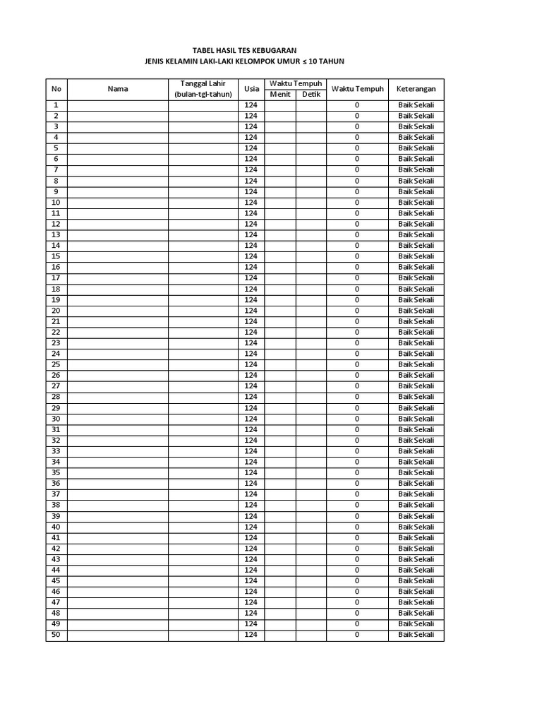 Tabel Master Tes Kebugaran | PDF