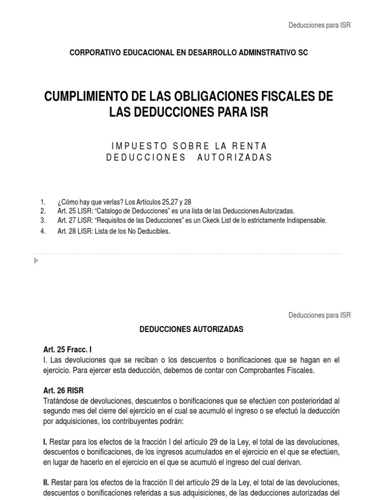 Deducciones Autorizadas ISR México | PDF | Impuesto sobre la renta ...