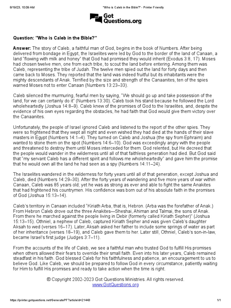 Who Is Caleb in The Bible - Printer Friendly | PDF | Book Of Numbers ...