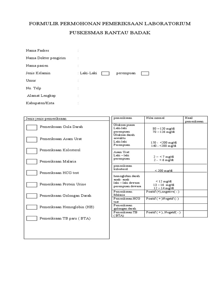 Formulir Permohonan Pemeriksaan Laboratorium | PDF