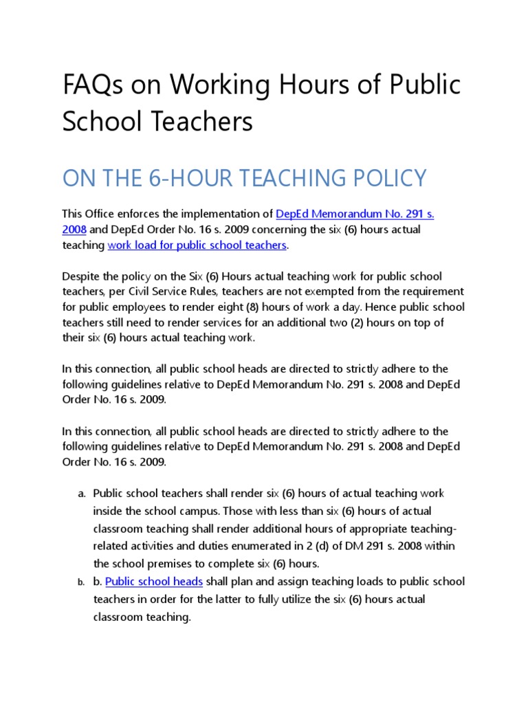 Guidelines on 6-Hour Teaching Load | PDF