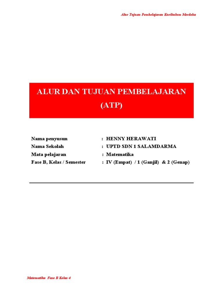 Alur Tujuan Pembelajaran (ATP) MTK | PDF | Metode & Bahan Ajar