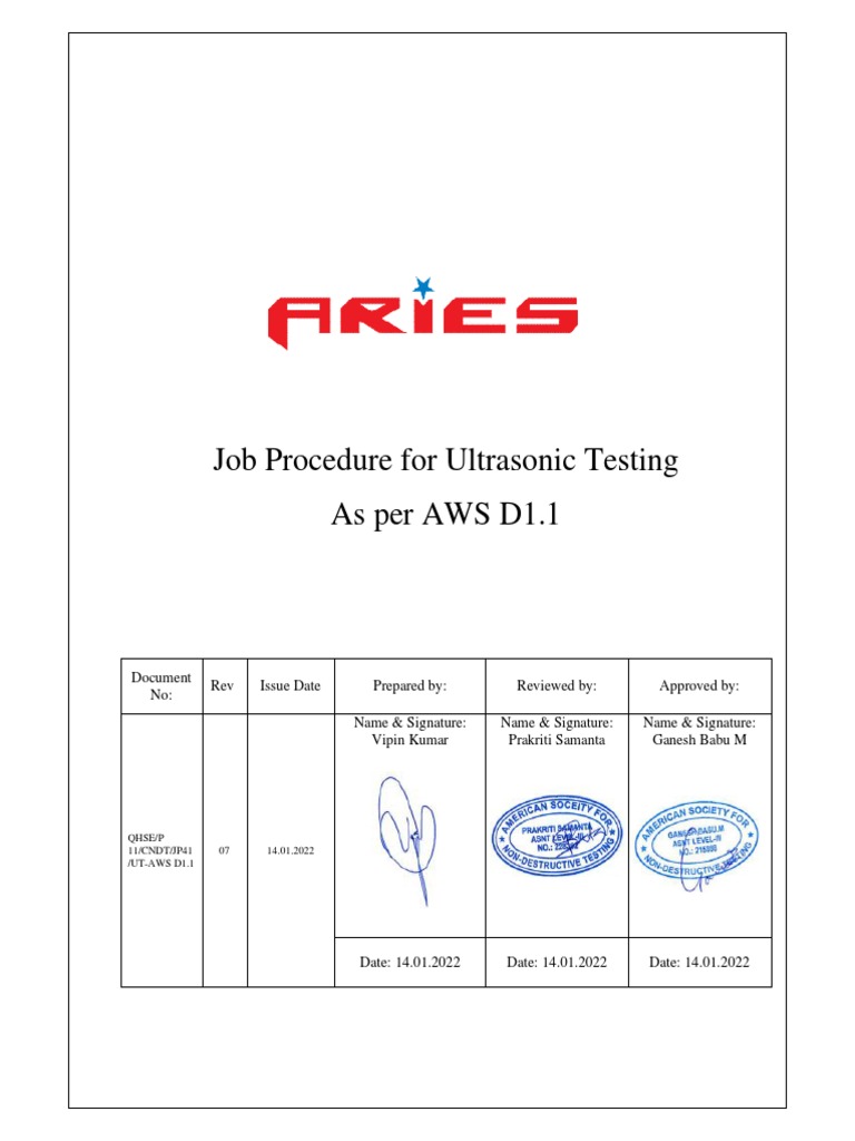 AWS D1.1 Ultrasonic Testing Procedure | PDF | Welding | Construction